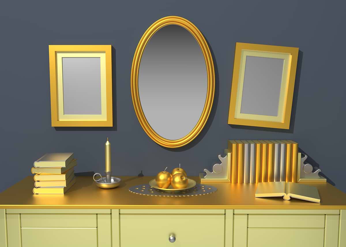 'Golden Still Life with Mirror and Frames' Poster, picture, metal print ...