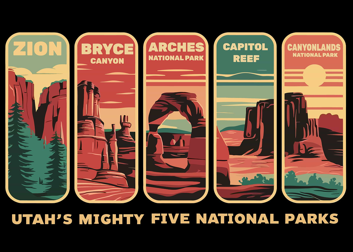 'Utah's Mighty Five National Parks Gift' Poster, picture, metal print ...