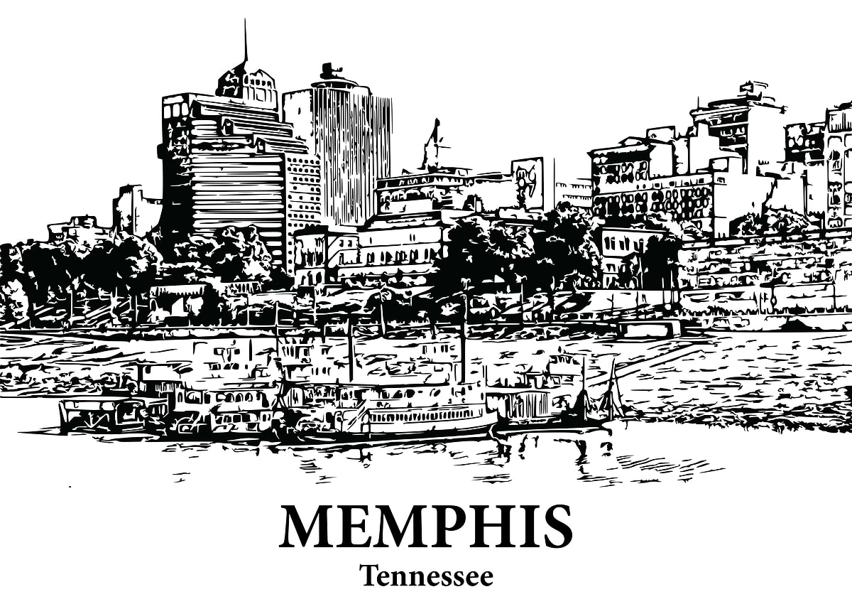 'Memphis Tennessee Skyline Drawing' Poster, picture, metal print, paint ...