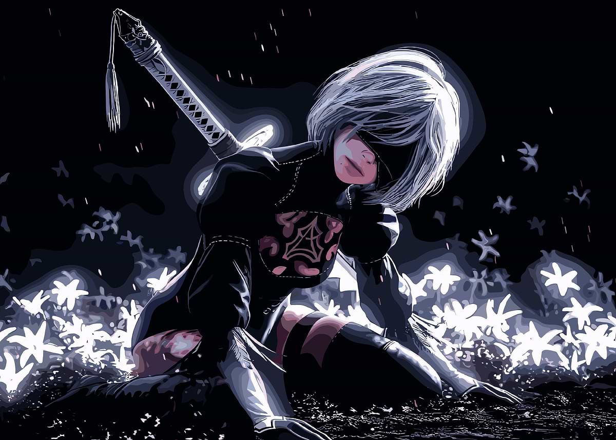 '2B Nier Automata Digital Art' Poster, picture, metal print, paint by ...