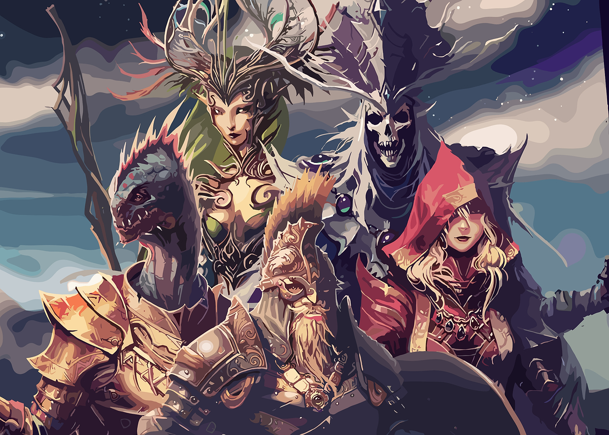 'Fantasy Characters Group Illustration' Poster, picture, metal print ...