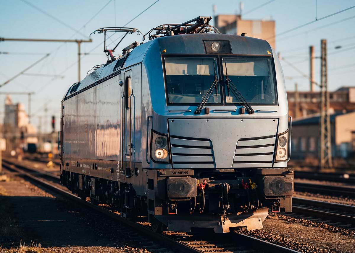 'Silver Electric Locomotive Train on Tracks' Poster, picture, metal ...