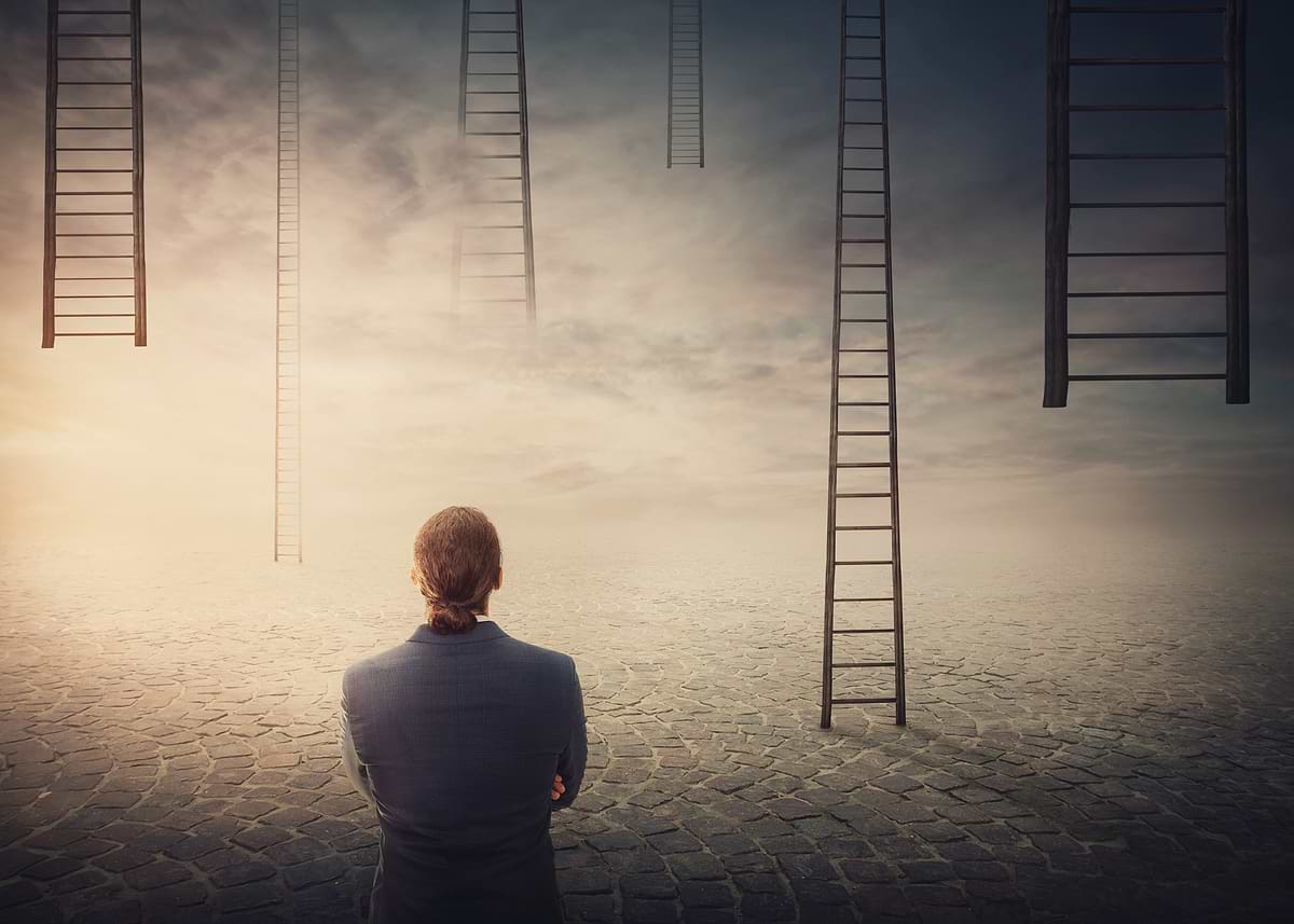 'Man and Ladders in Dreamscape' Poster, picture, metal print, paint by ...