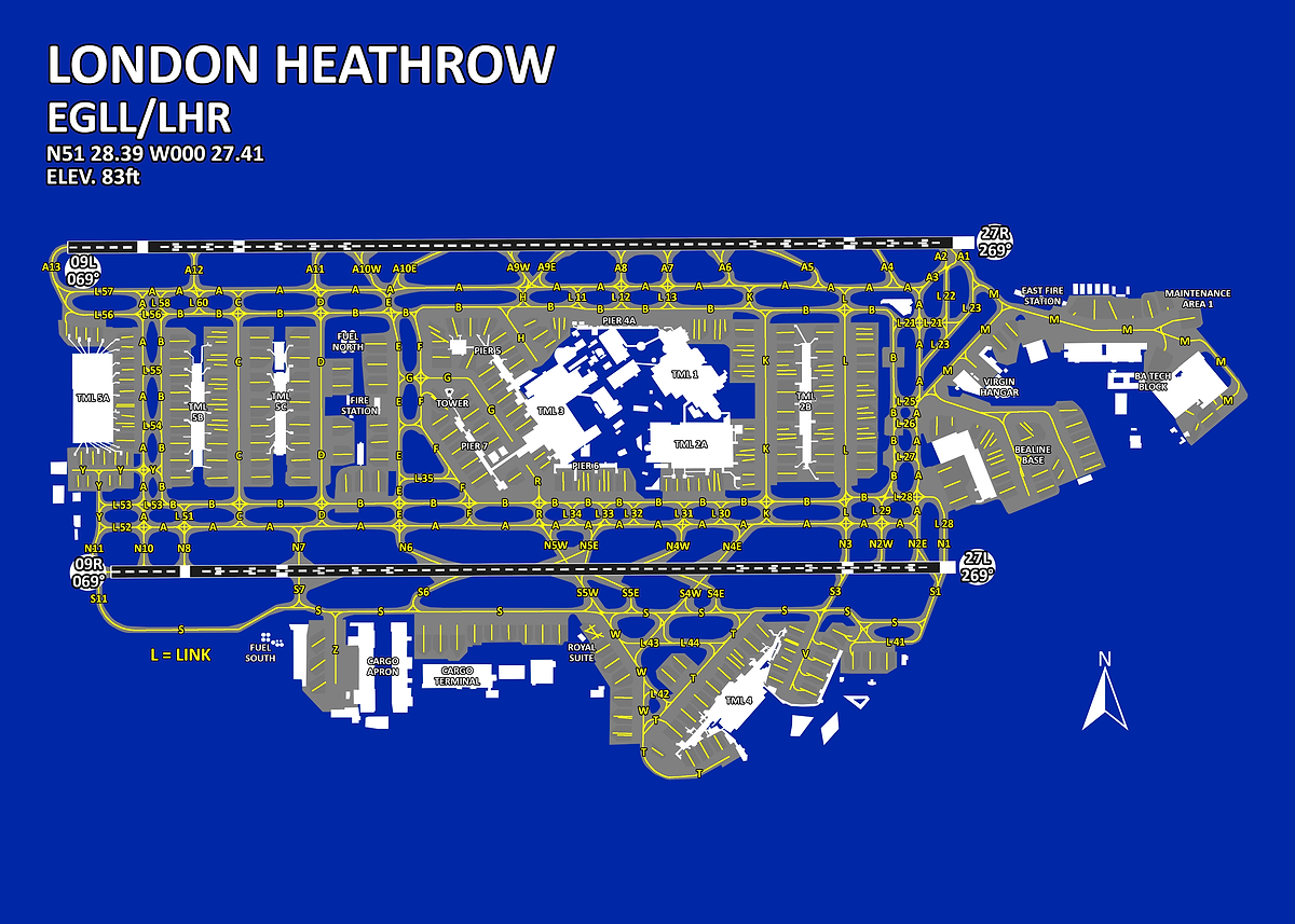 'London Heathrow EGLL Airport Map' Poster, picture, metal print, paint ...