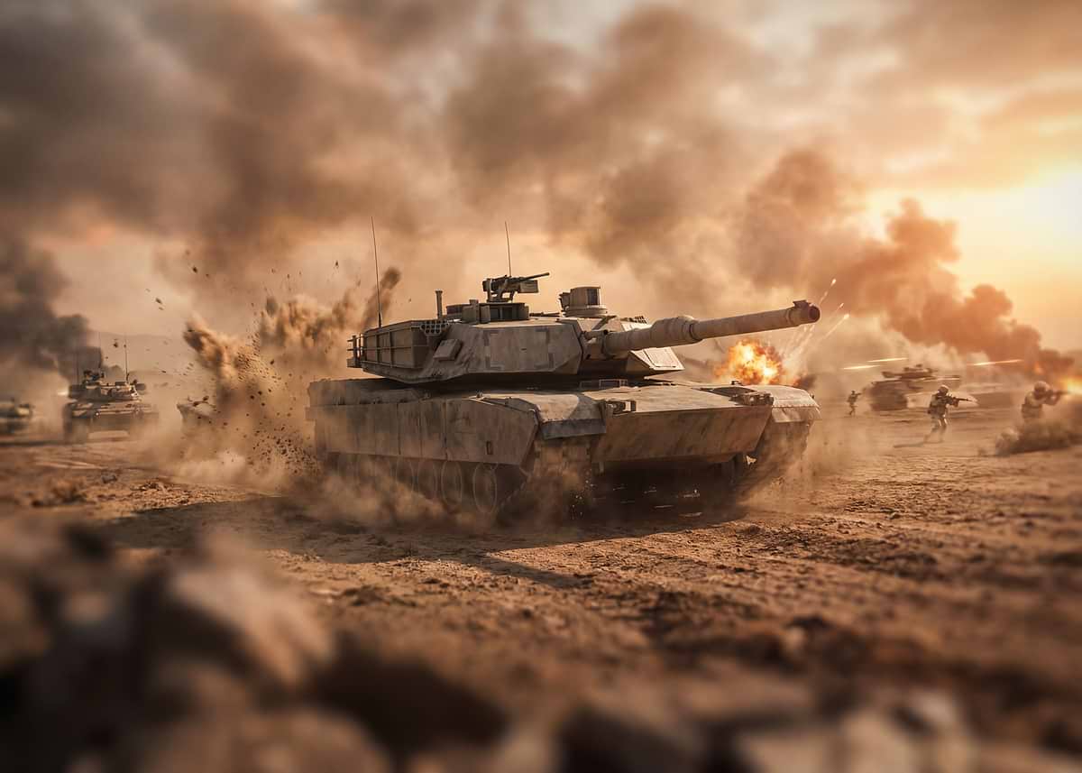'Tank in Desert Battlefield' Poster, picture, metal print, paint by ...