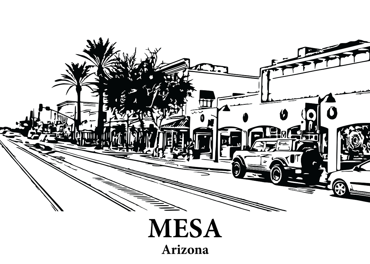 'Mesa Arizona Streetscape Drawing' Poster, picture, metal print, paint ...