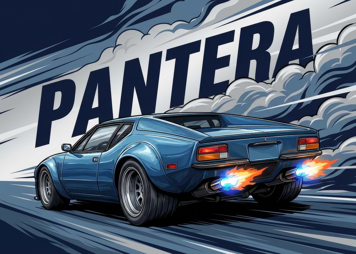 'Blue Pantera Car Speeding with Flames' Poster, picture, metal print ...