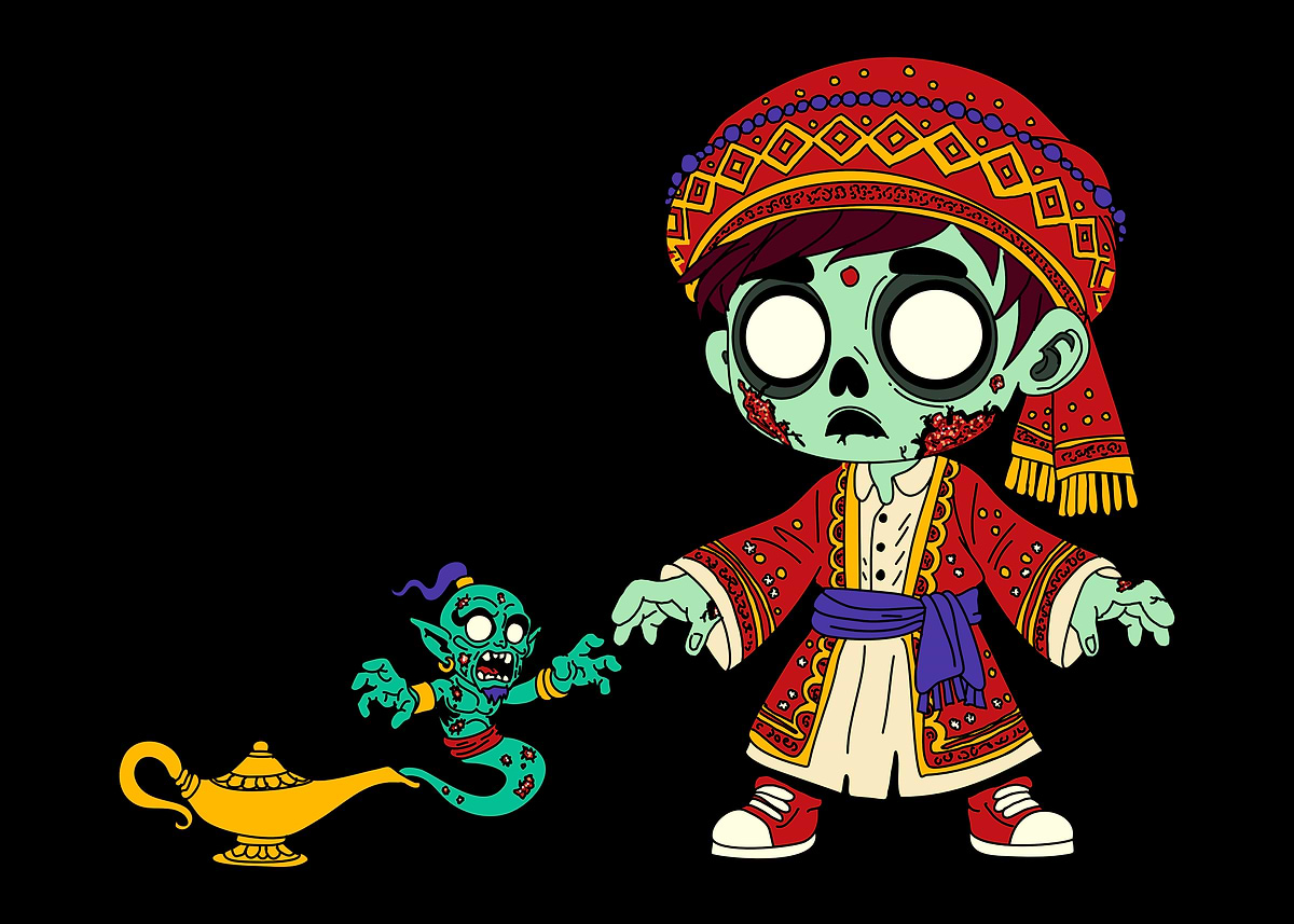 'Zombie Aladdin and Genie Cartoon' Poster, picture, metal print, paint ...