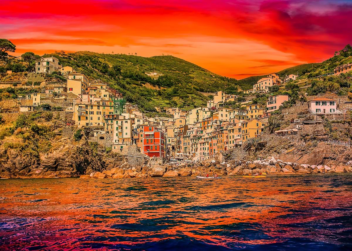 'Riomaggiore village at sunset, Cinque Terre' Poster, picture, metal ...