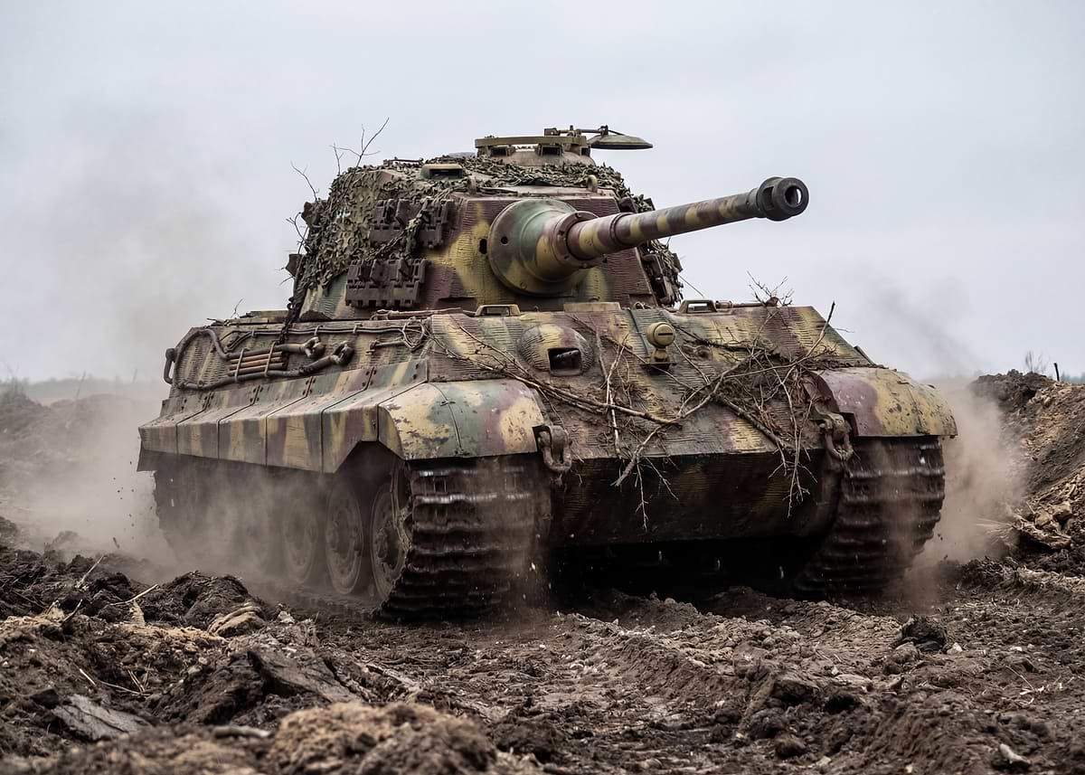 'Camouflaged Tank in Muddy Terrain' Poster, picture, metal print, paint ...