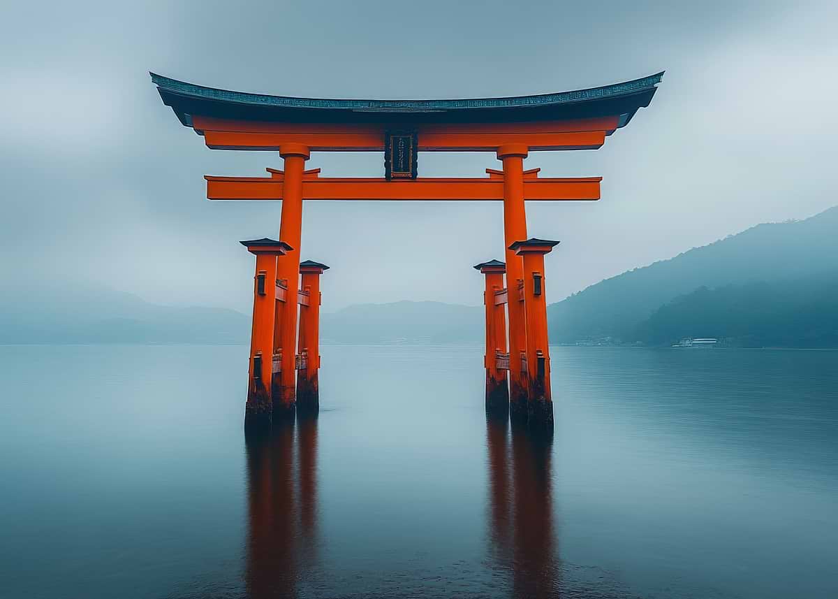 'Japanese Torii Gate in Water' Poster, picture, metal print, paint by ...
