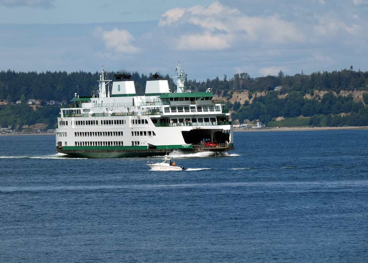 'Ferry on the water with boat' Poster, picture, metal print, paint by ...