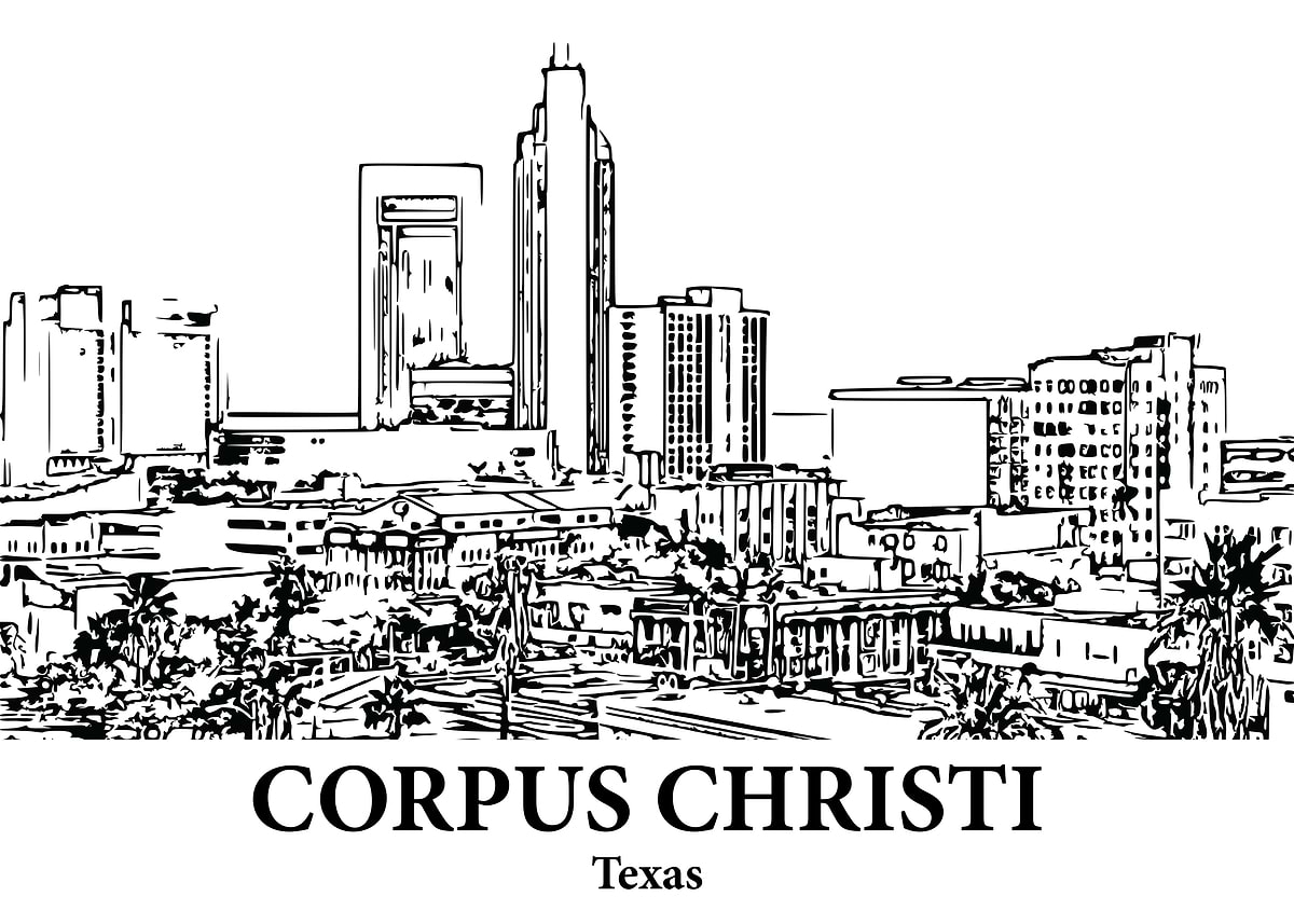 'Corpus Christi Texas Skyline Drawing' Poster, picture, metal print ...
