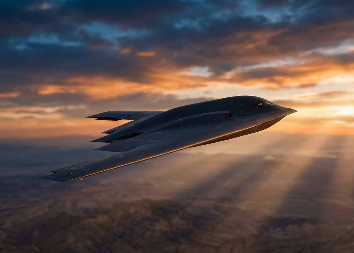 'B-2 Spirit Bomber at Sunset' Poster, picture, metal print, paint by ...