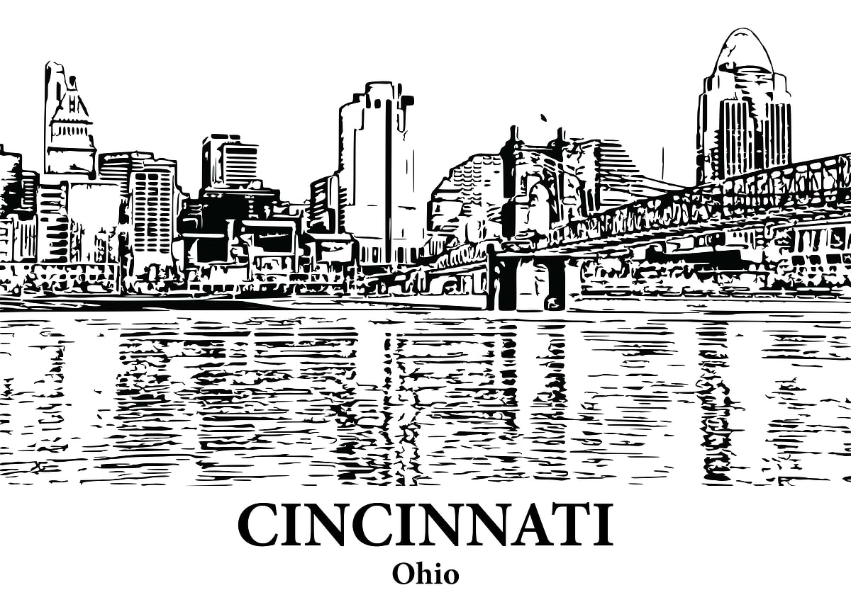 'Cincinnati Ohio Skyline Drawing' Poster, picture, metal print, paint ...