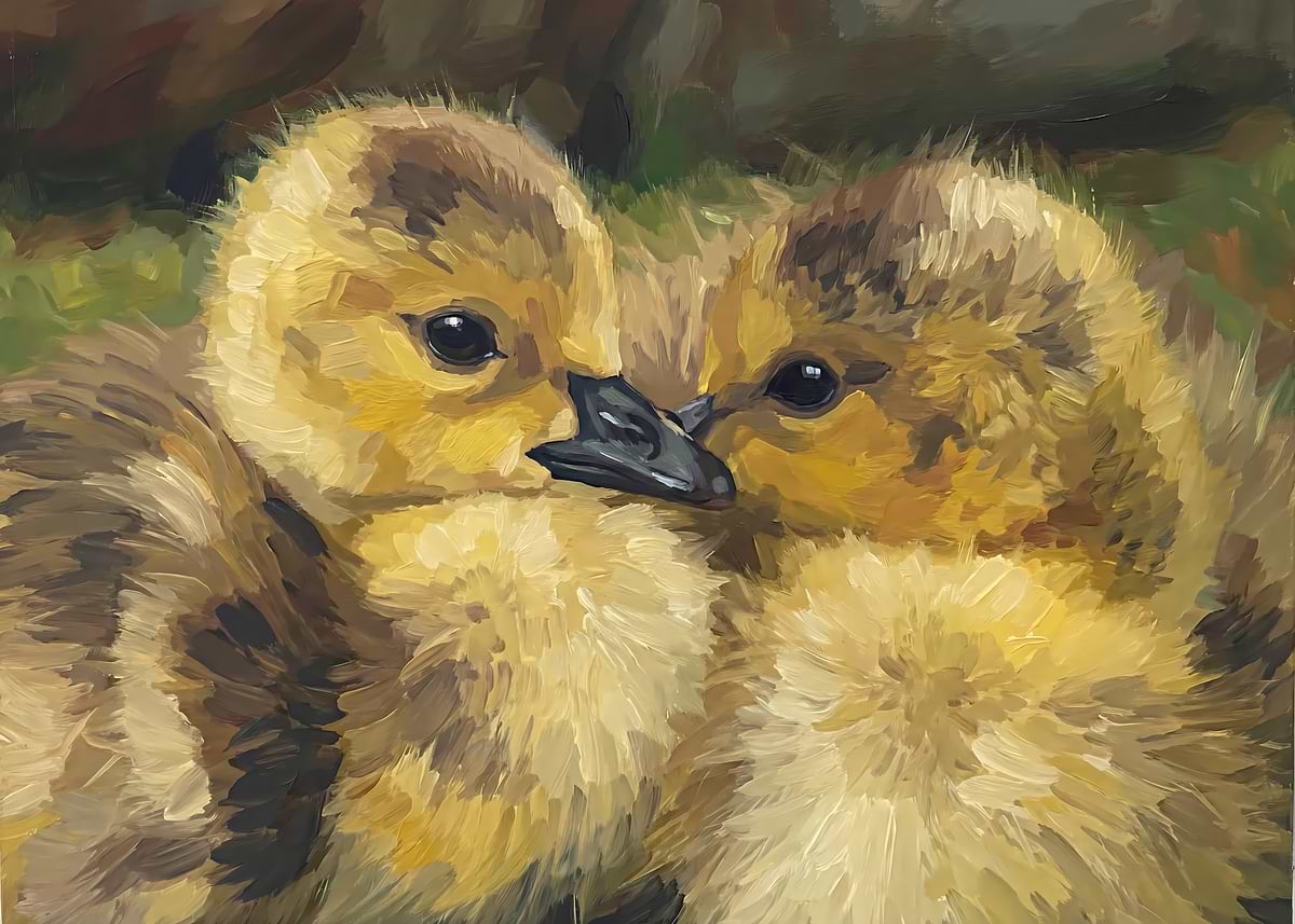 'Two Ducklings Portrait Painting' Poster, picture, metal print, paint ...