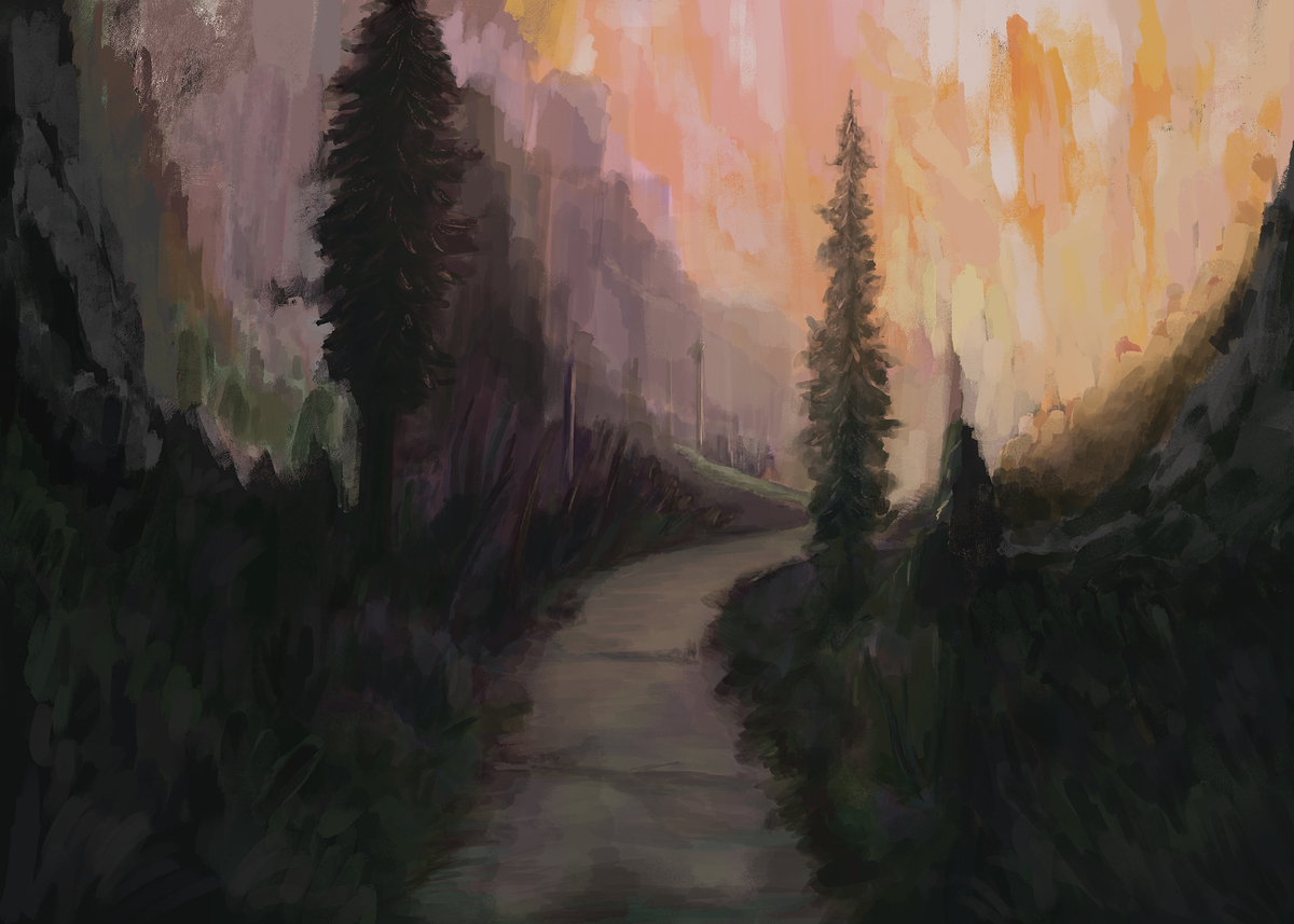 'Mountain Path at Sunset' Poster, picture, metal print, paint by ...