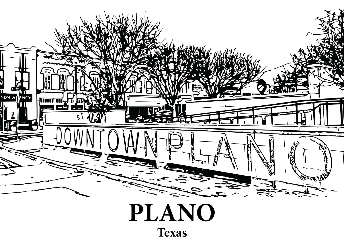 'Plano Texas Streetscape Drawing' Poster, picture, metal print, paint ...