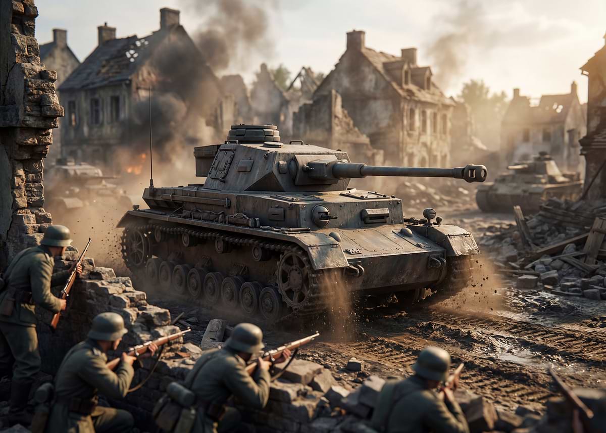 'World War II Tank Battle Scene' Poster, picture, metal print, paint by ...