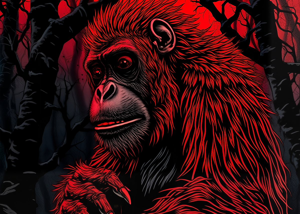 'Red Orangutan in Dark Forest' Poster, picture, metal print, paint by ...