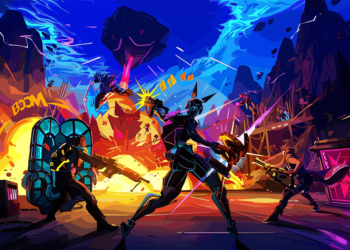 'Futuristic Battle Scene Digital Art' Poster, picture, metal print ...