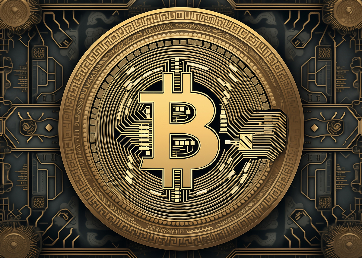 'Golden Bitcoin Digital Art' Poster, picture, metal print, paint by ...