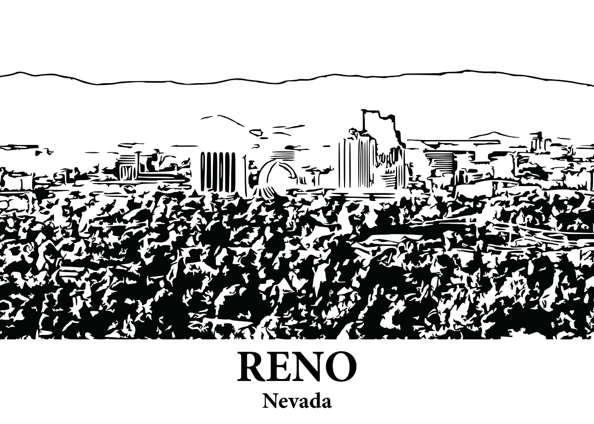 'Reno Nevada Skyline Drawing' Poster, picture, metal print, paint by ...