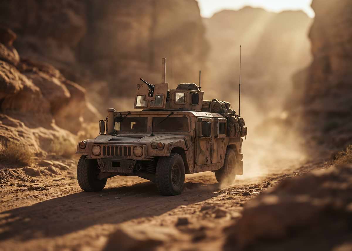 'Military Humvee in Desert Landscape' Poster, picture, metal print ...