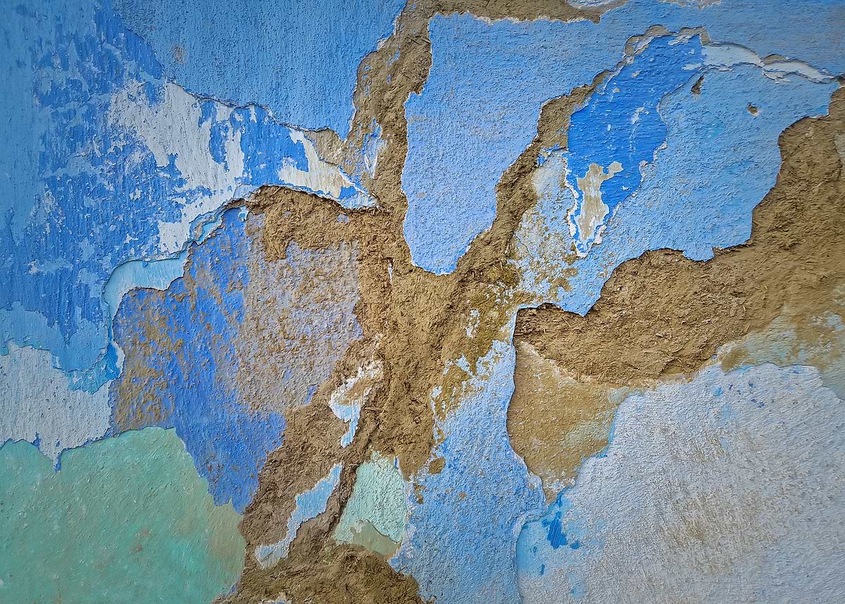 'Distressed Blue and Brown Wall Texture' Poster, picture, metal print ...