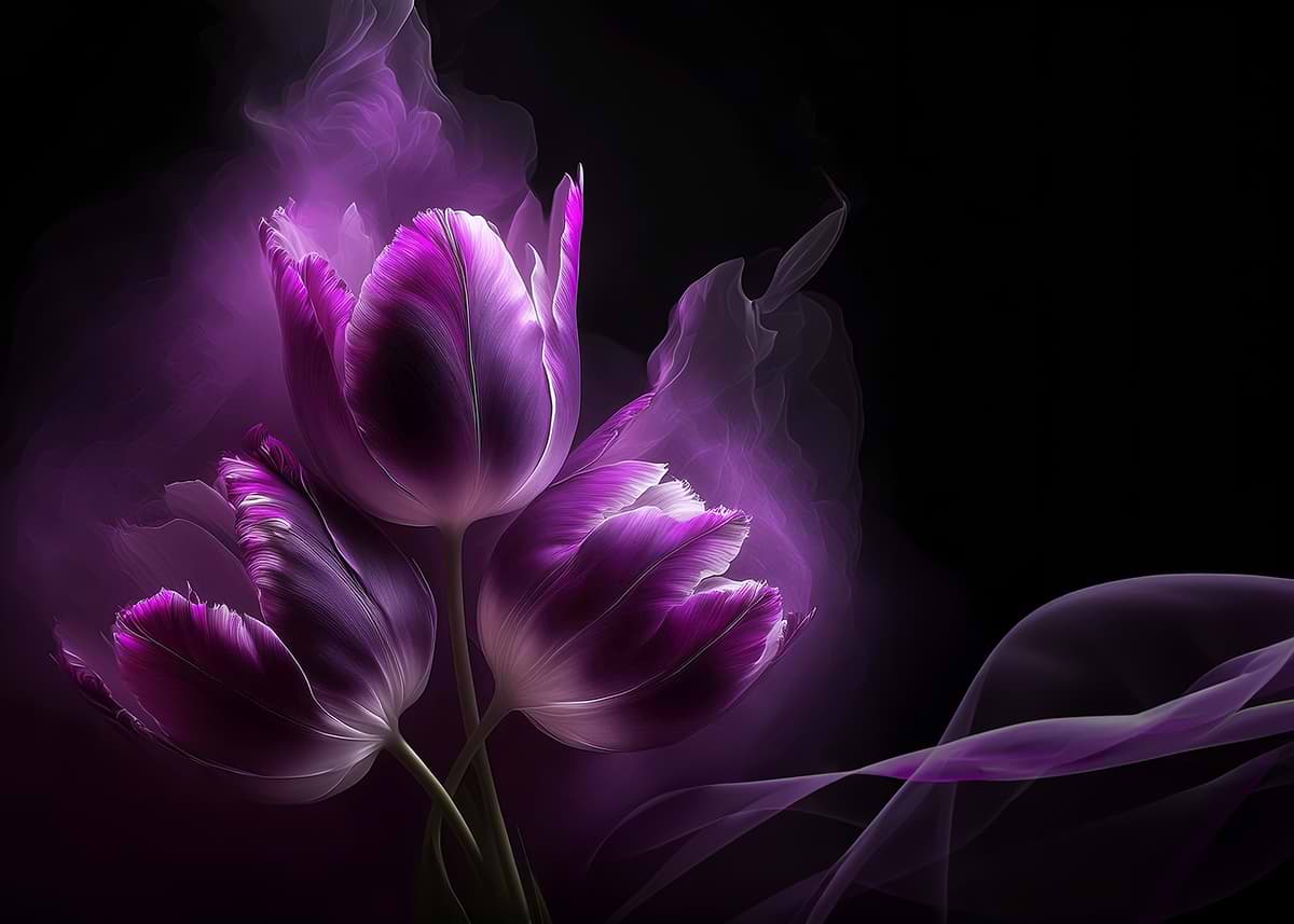 'Purple Tulips with Abstract Smoke' Poster, picture, metal print, paint ...