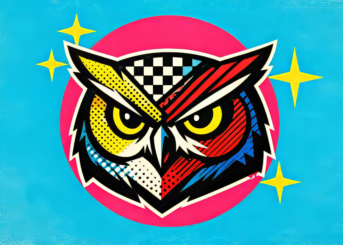 'Pop Art Owl with Stars' Poster, picture, metal print, paint by ...