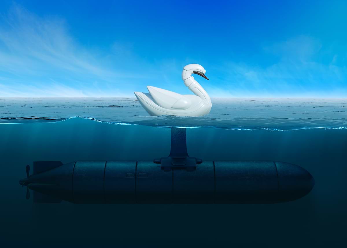 'Swan float and submarine in ocean' Poster, picture, metal print, paint ...