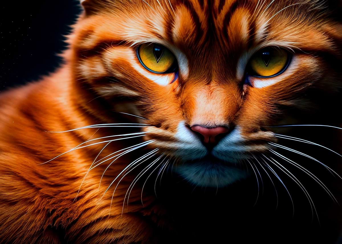 'Intense Orange Cat Portrait' Poster, picture, metal print, paint by ...
