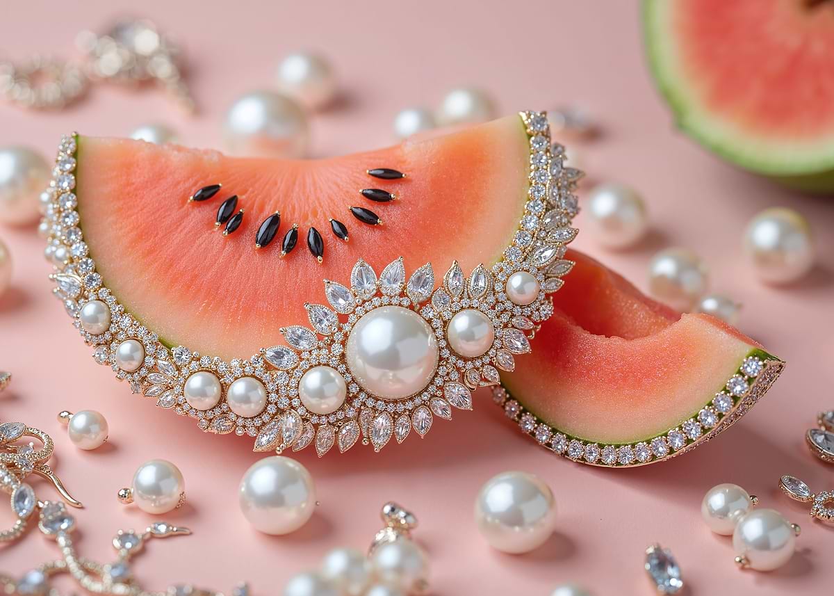 'Watermelon with Pearl and Diamond Jewelry' Poster, picture, metal ...