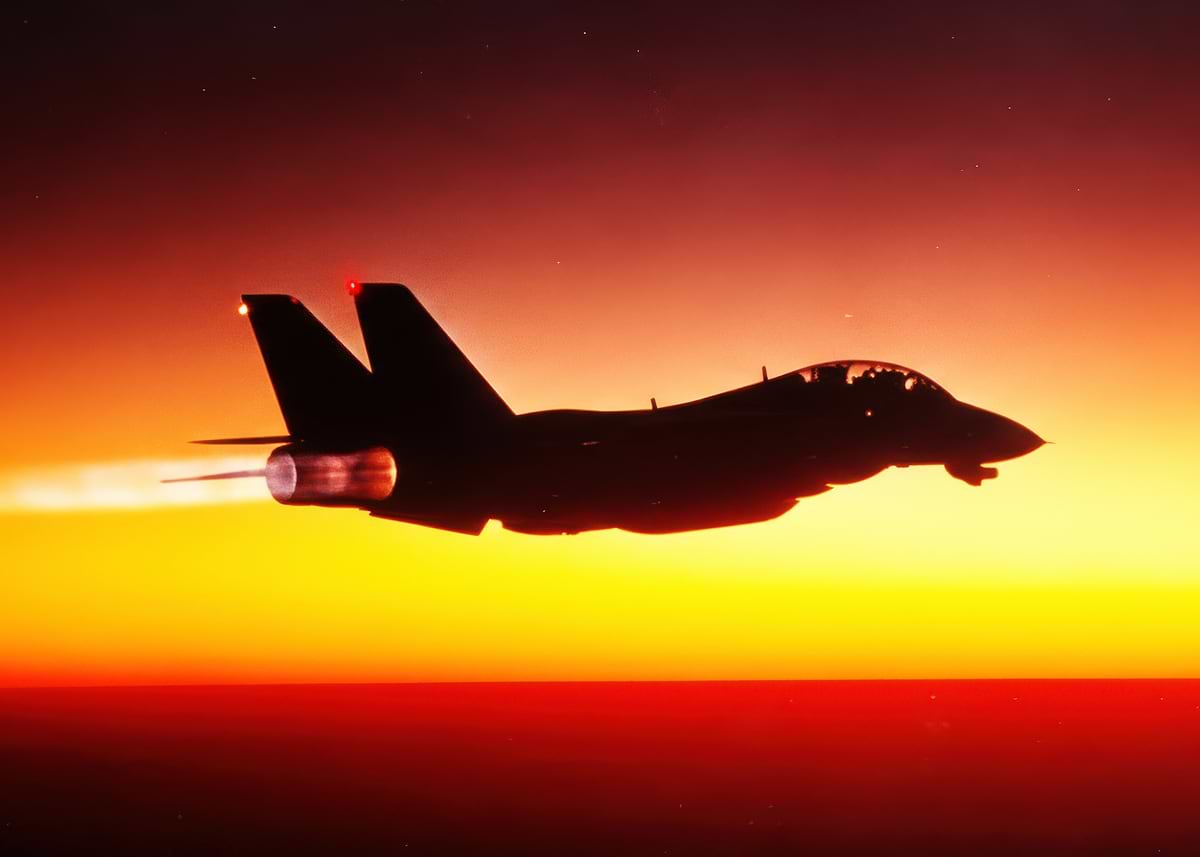 'F-14 Tomcat Sunset Flight' Poster, picture, metal print, paint by ...