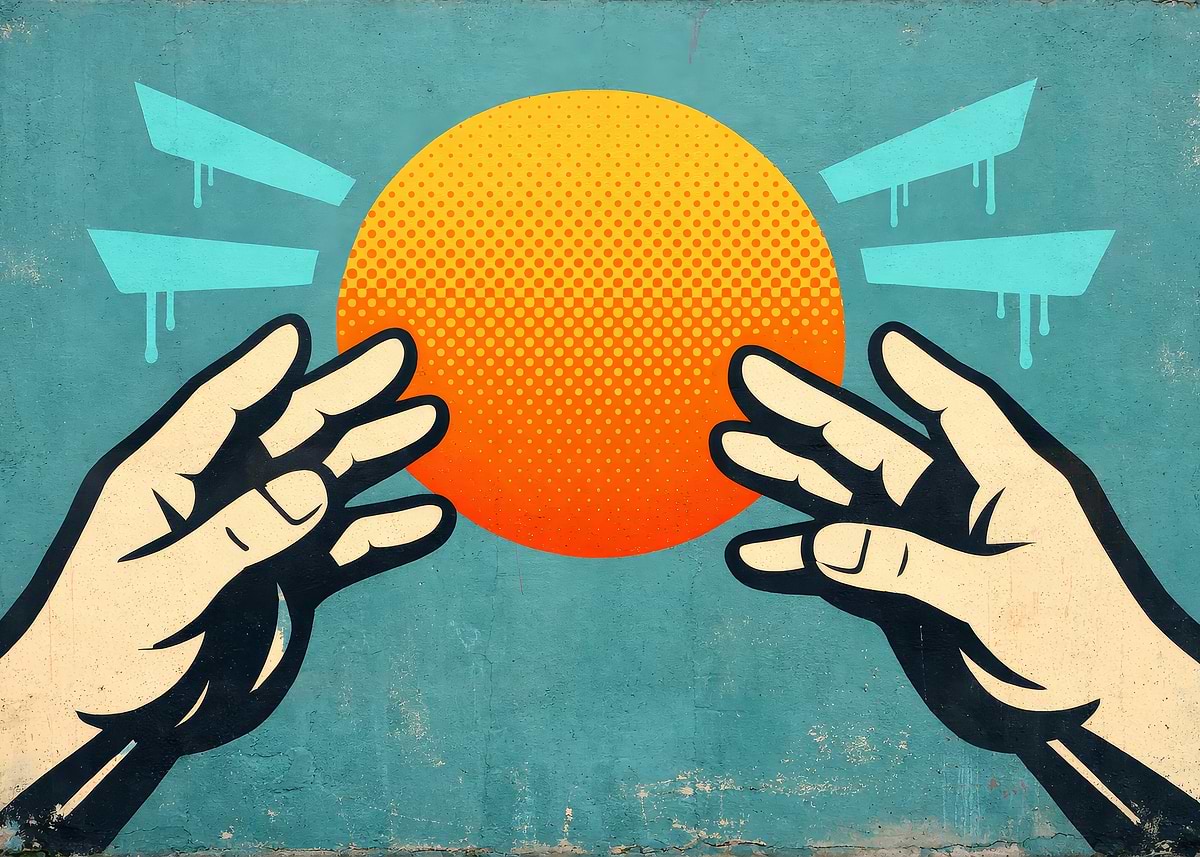 'Hands Holding Sun Graphic Art' Poster, picture, metal print, paint by ...