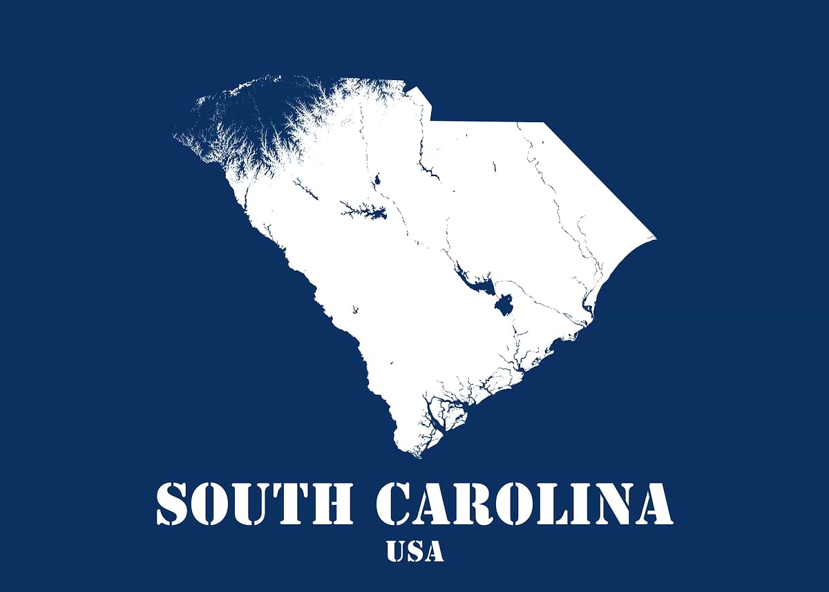'South Carolina USA State Minimalist White Topographic Contour Map ...