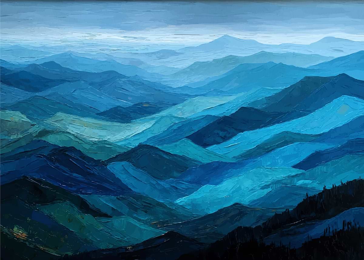 'Blue Mountain Range Painting' Poster, picture, metal print, paint by ...