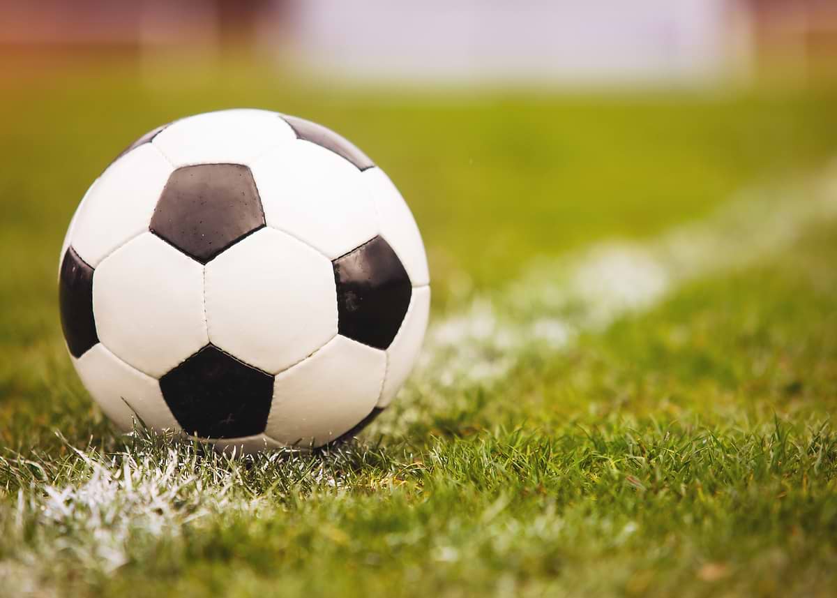 'Soccer ball on the grass field' Poster, picture, metal print, paint by ...