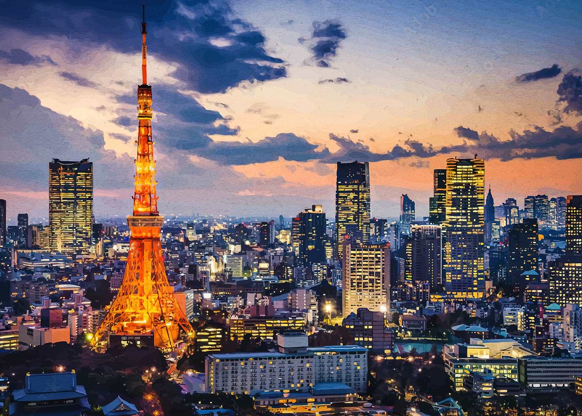 'Tokyo Tower at Sunset' Poster, picture, metal print, paint by Werner Mayert | Displate
