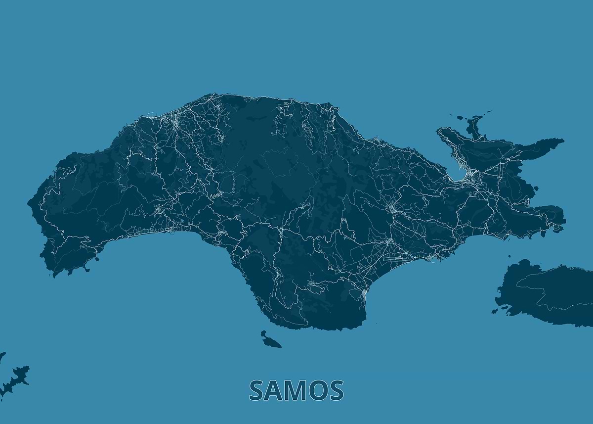 'Samos Island Map - Detailed Topography' Poster, picture, metal print ...