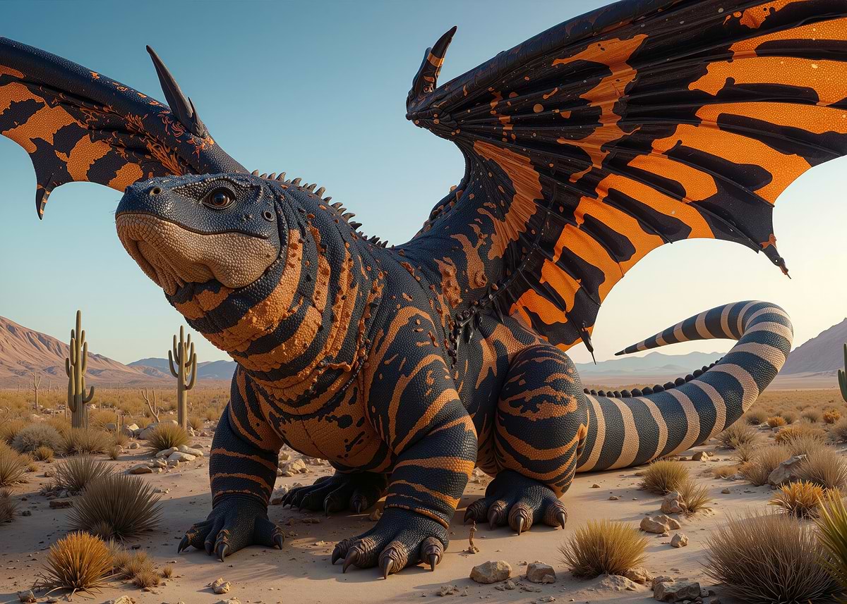 'Striped Dragon in Desert Landscape' Poster, picture, metal print ...
