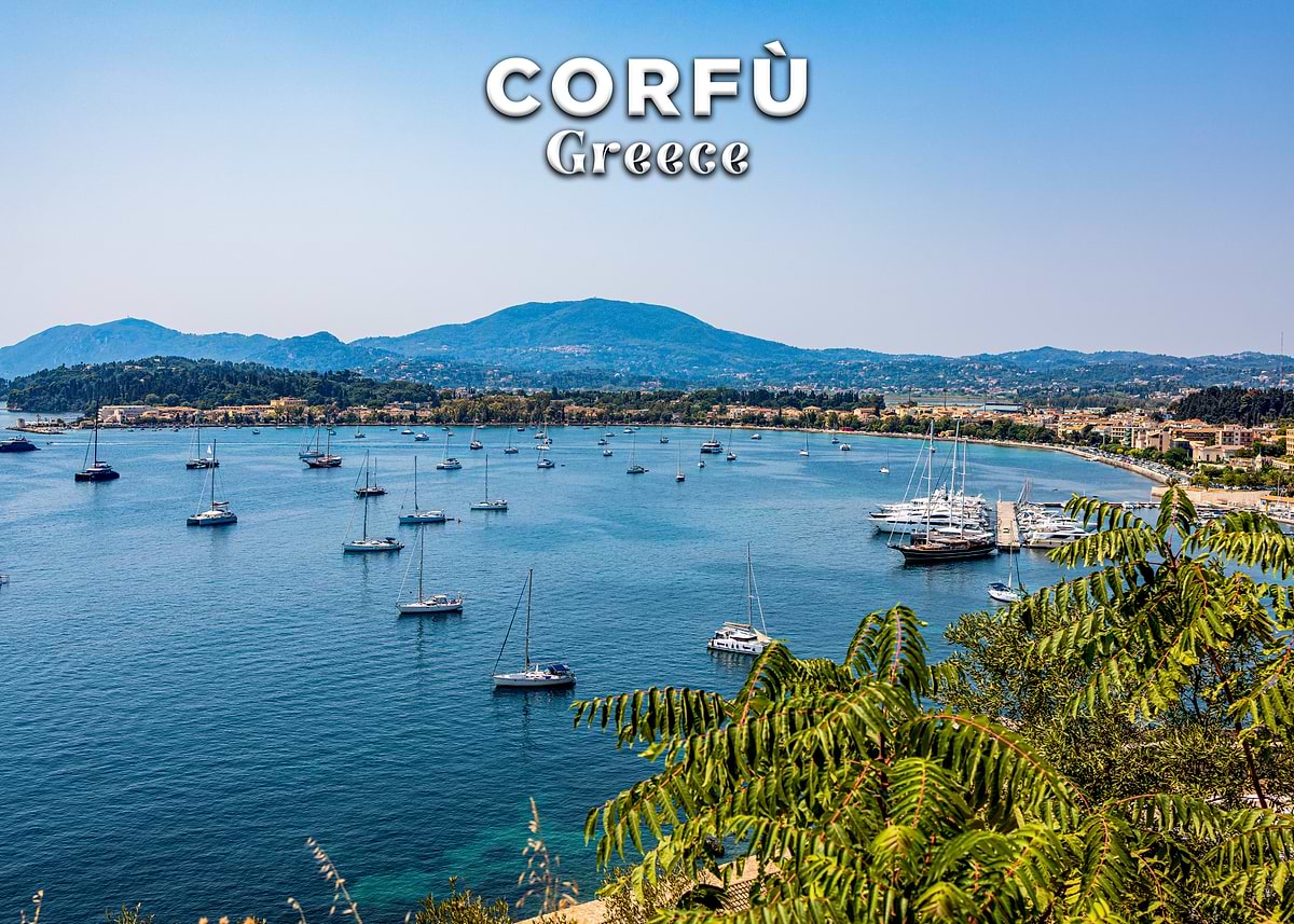 'Corfu, Greece: Coastal View with Boats' Poster, picture, metal print ...