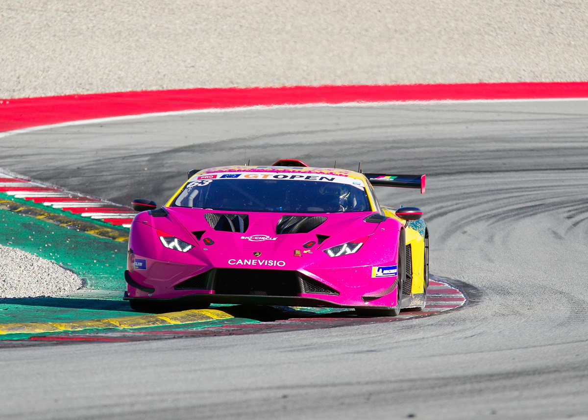 'Pink and Yellow Lamborghini Race Car' Poster, picture, metal print ...