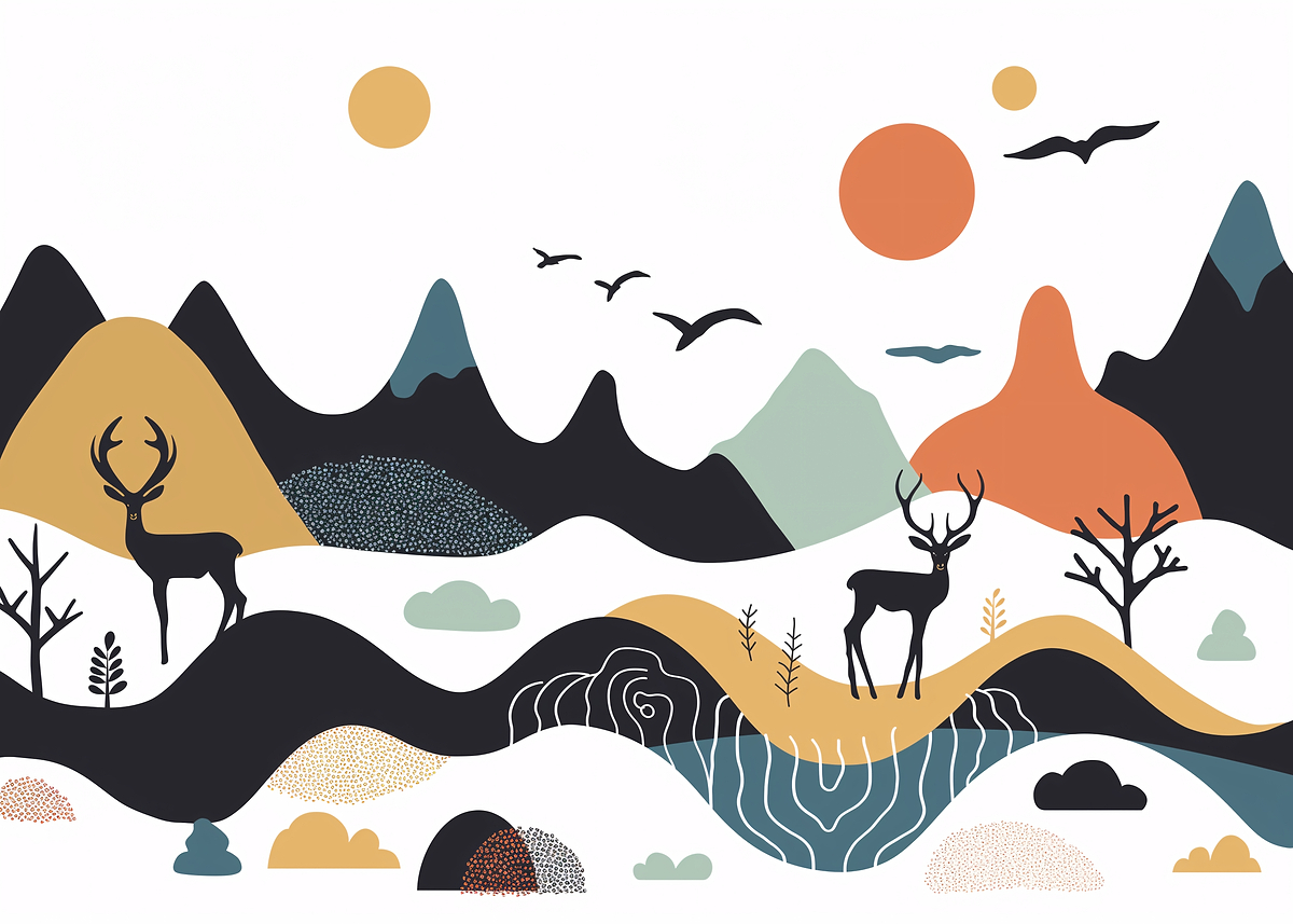 'Abstract Deer Landscape Illustration' Poster, picture, metal print ...