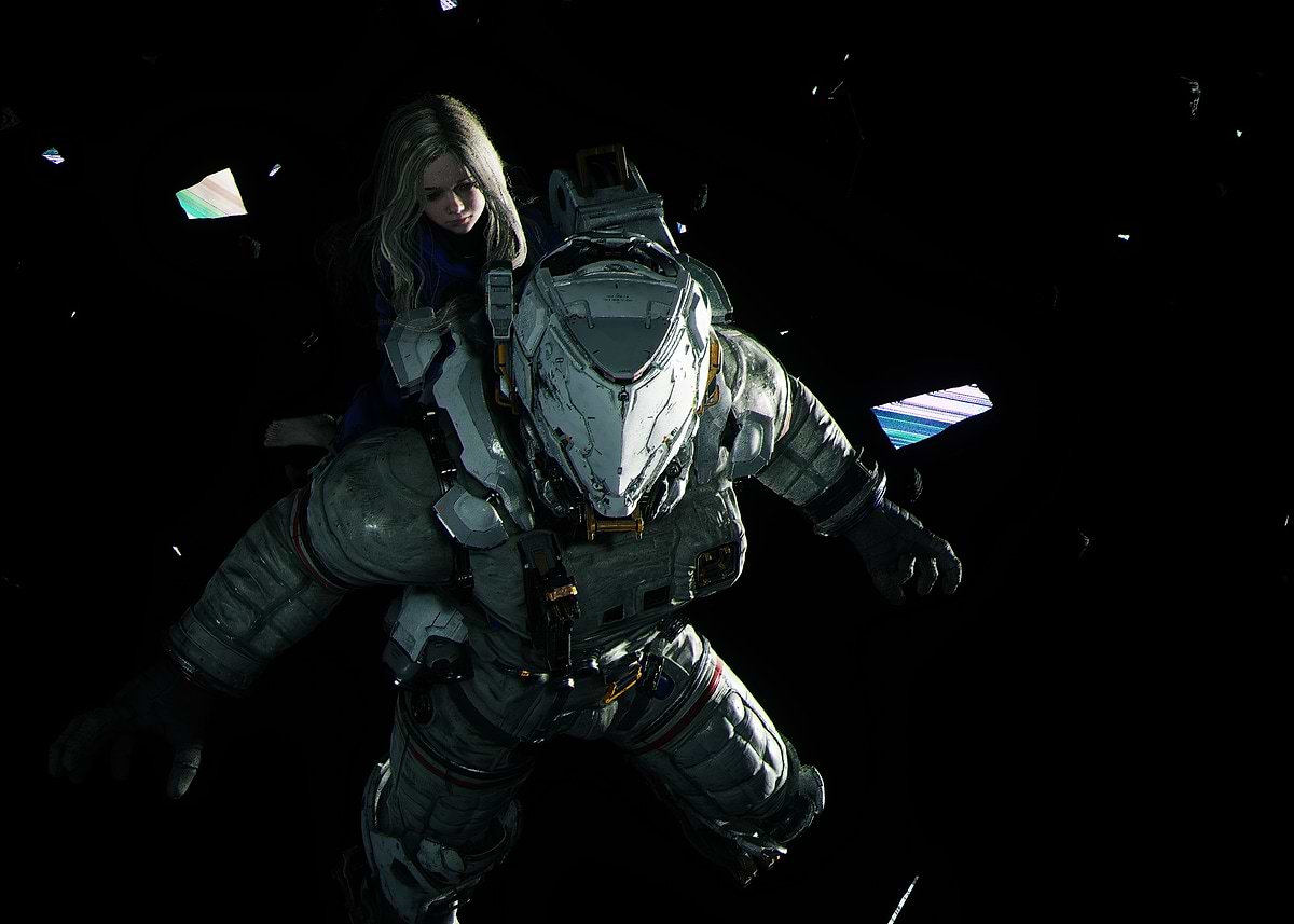 'Astronaut with Child in Space pragmata' Poster, picture, metal print ...