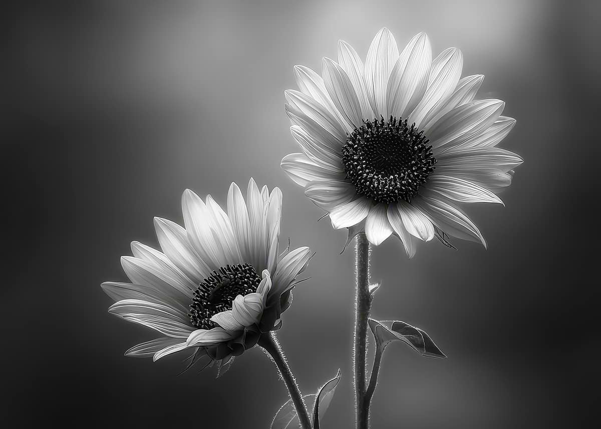 'Monochrome Sunflowers' Poster, picture, metal print, paint by ...