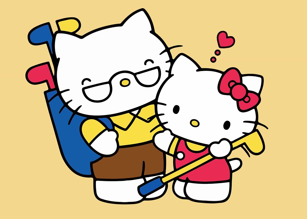 'Hello Kitty and Father Golfing' Poster, picture, metal print, paint by ...