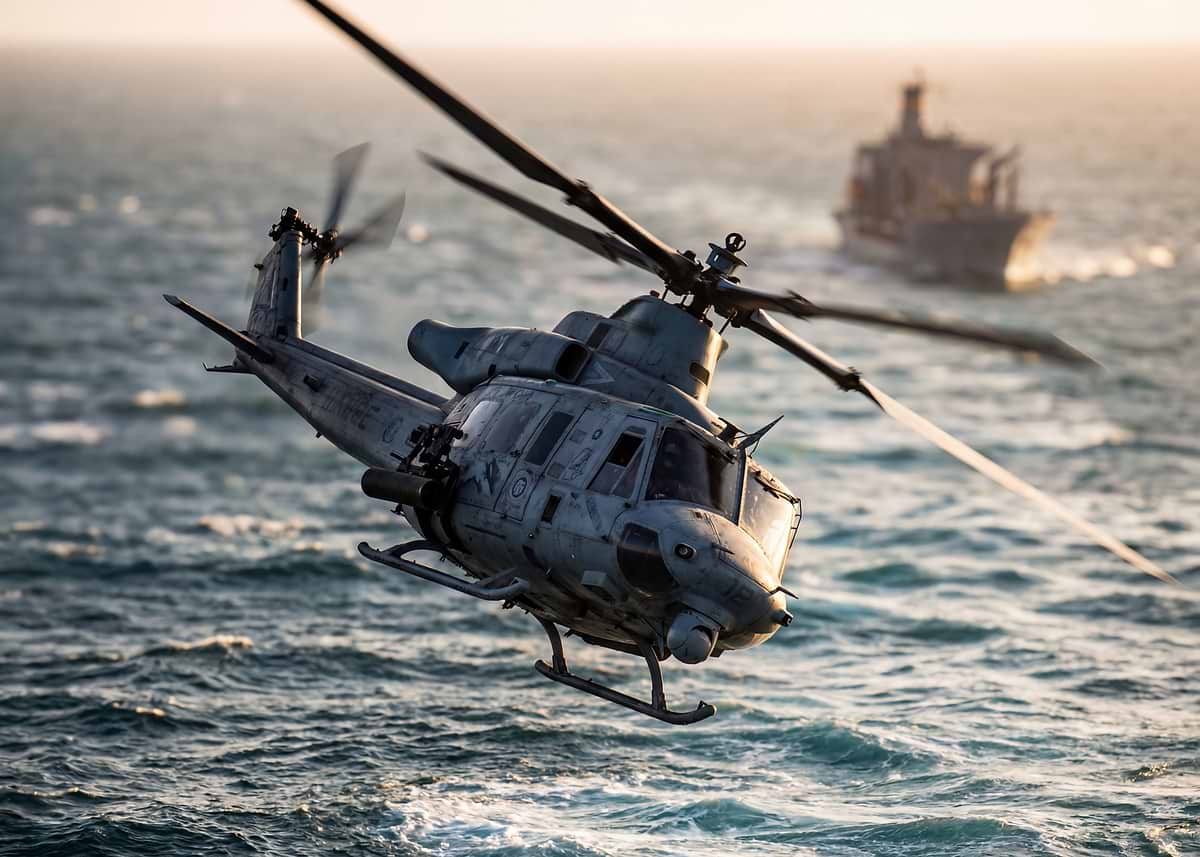 'Helicopter flying over the ocean' Poster, picture, metal print, paint ...
