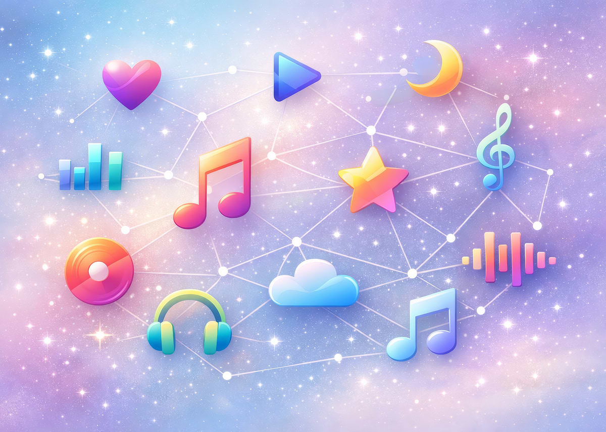 'Digital Music Icons Network' Poster, picture, metal print, paint by ...
